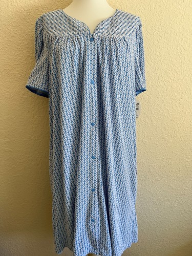 New Secret Treasures L 12-14 Blue Terry Texture V-Neck Snap Front Robe ...