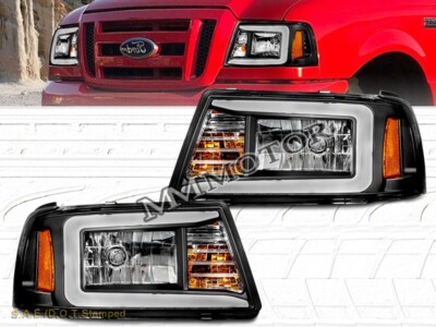 Pair Black 1pc Style Headlights w/ LED C-Bar for 2001-2011 Ford Ranger ...