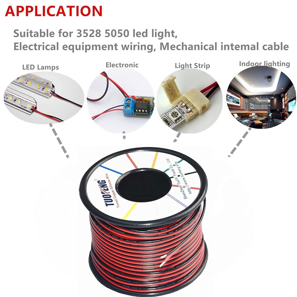 High Quality 20 AWG Electrical Wire - 100ft Red Black Hookup Wire for ...