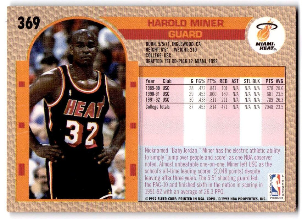 1992-93 Fleer #369 Harold Miner | eBay