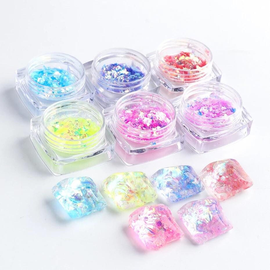 6 Box Glitter Opal Powder Nail Art Sequins Flakes Mirror Holographic ...