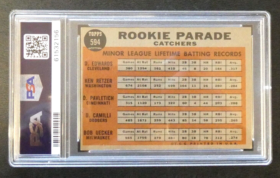 1962 Topps Rookie Parade Catchers Bob Uecker #594 Baseball Card PSA 5 ...