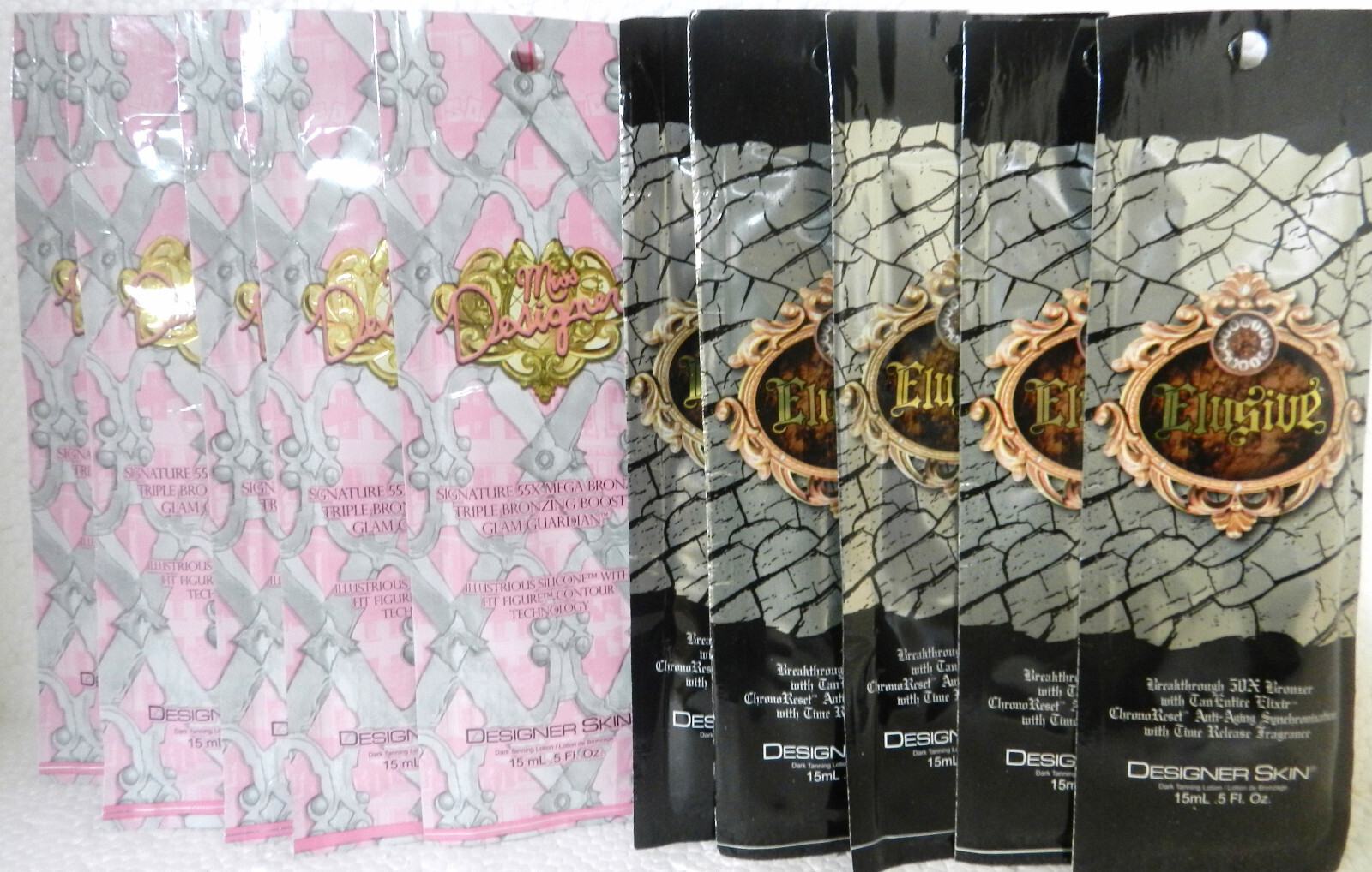 DESIGNER SKIN 5 PACKS EACH ELUSIVE & MISS DESIGNER TANNING LOTION ...