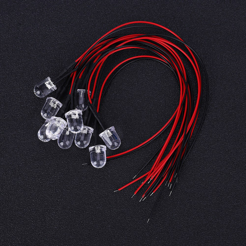 50PCs 12V LED Pre Wired Luminous Diode 10 Mm Round Head Light Bead ...