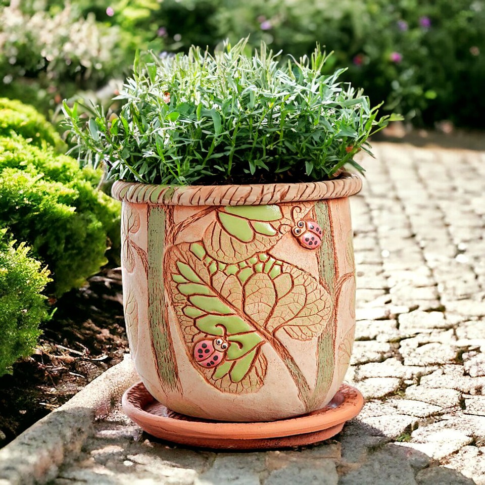 Ladybug Brown Ceramic Planter Plant Pot Handmade Vintage Clay Planter ...