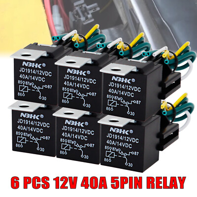 12V 6 Pack Relay 5 Pin With Harness Socket 40Amp Flame Retardant Wire ...