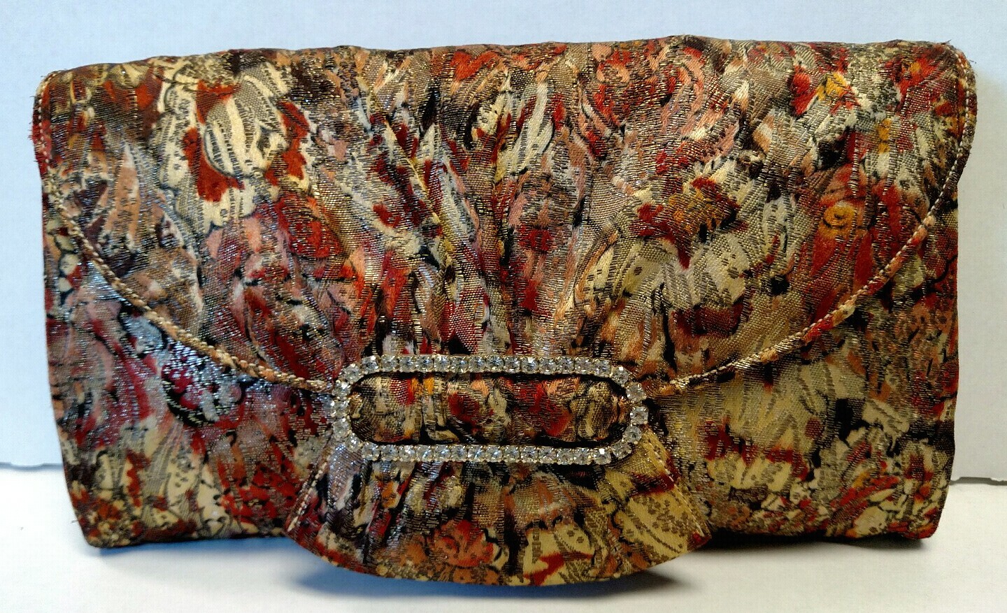 Vintage INGBER TAPESTRY CLUTCH Cinnamon/Nutmeg/Ochre Fabric, Rhinestone ...