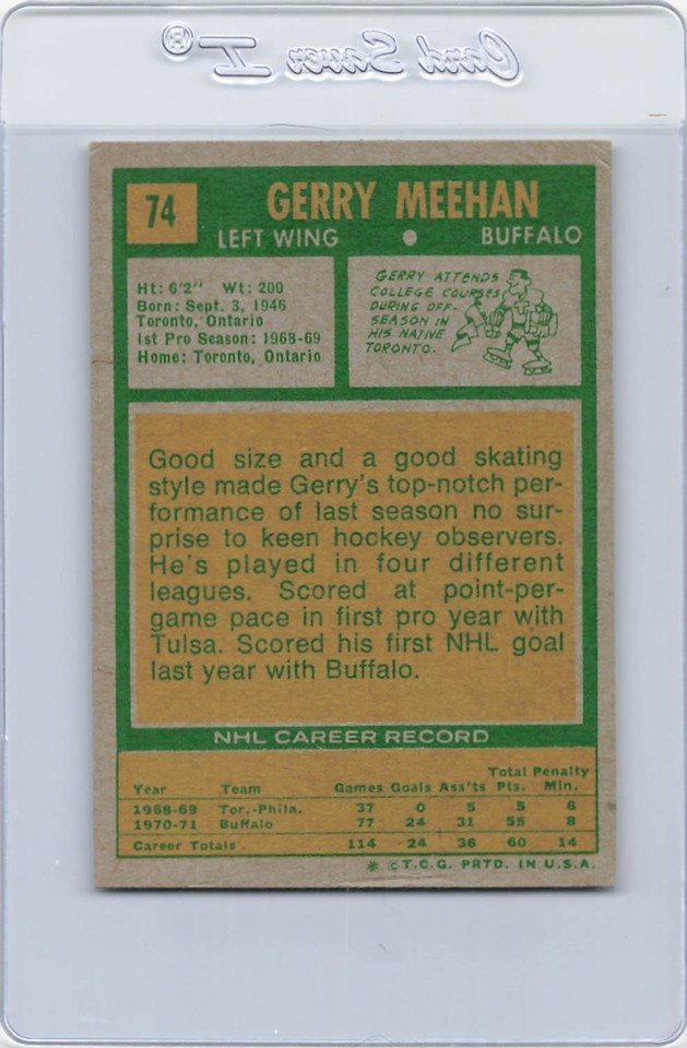 1971/72 Topps #74 Gerry Meehan Sabres EX *DA-C5880 | eBay