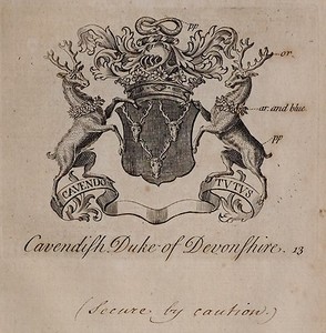 1779 ANTIQUE PRINT ~ CAVENDISH ~ FAMILY CREST COAT OF ARMS DUKE OF ...