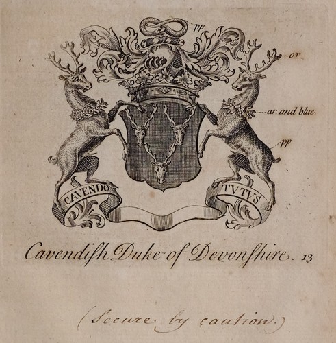 1779 ANTIQUE PRINT ~ CAVENDISH ~ FAMILY CREST COAT OF ARMS DUKE OF ...