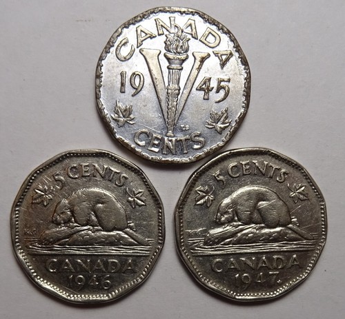 1945, 1946, 1947 Canada 5 cents Coins, 3 coin lot, Canadian nickel | eBay