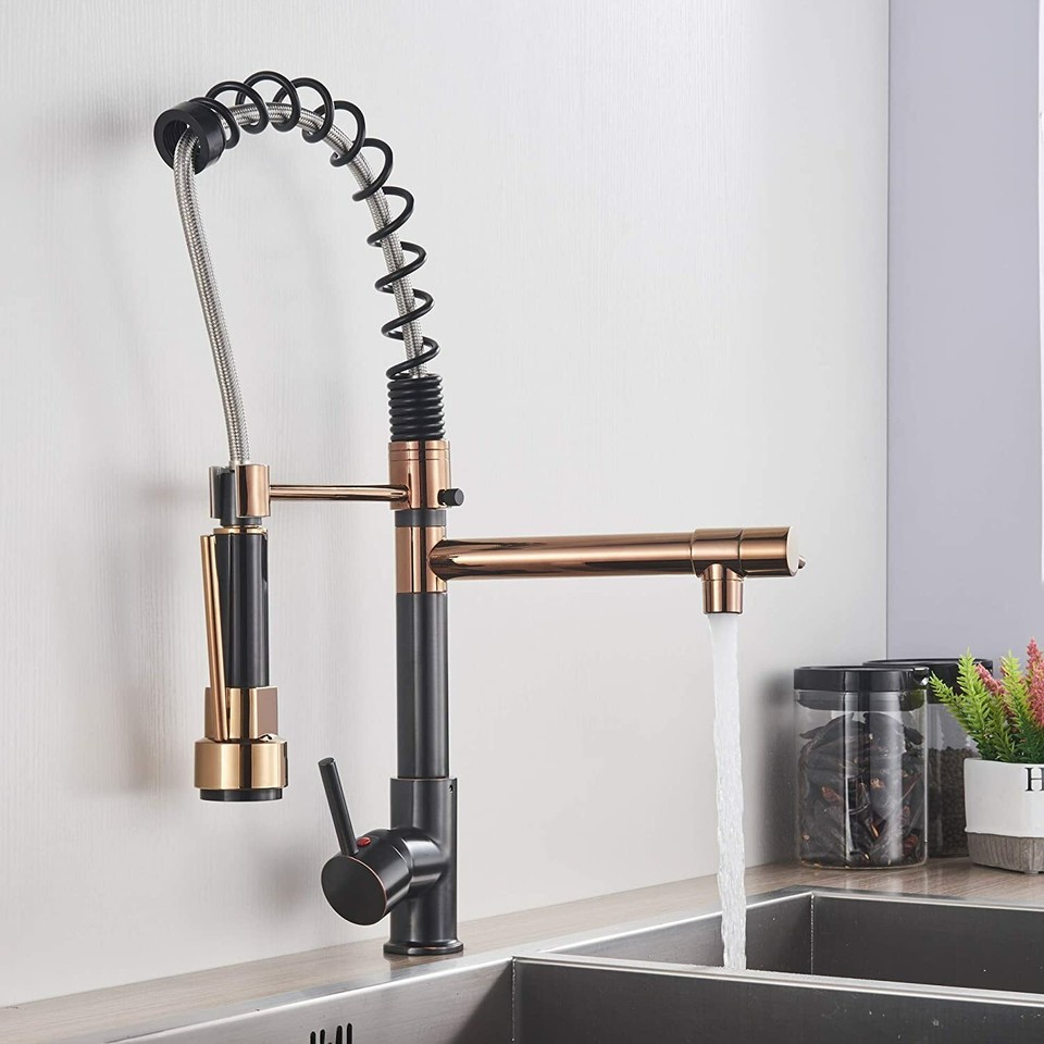 Commercial LED Kitchen Sink Spring Faucet Pull Down Sprayer Stainless ...