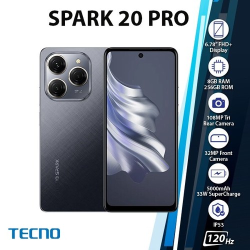 TECNO Spark 20 Pro Android Cell Phone (Black/8GB+256GB/Dual SIM ...