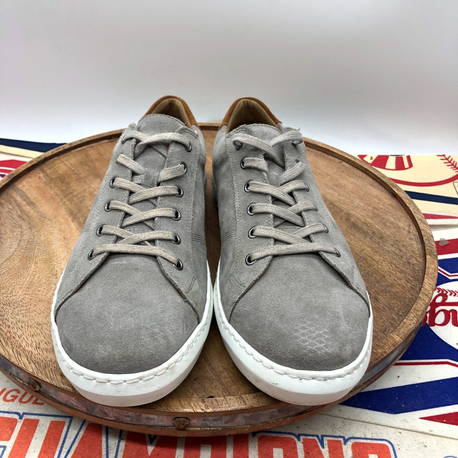 Robert Talbott Mens Hudson Gray Suede Leather Casual Sneakers Shoes ...