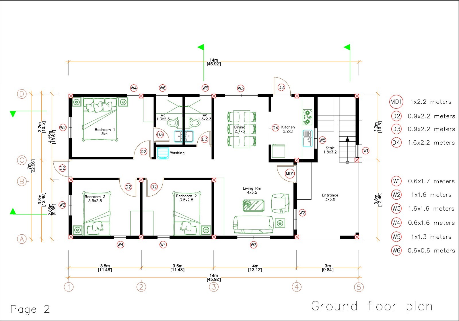 23x46 Feet House Design Plan 7x14 Meter 3 Beds 2 Baths PDF & (A4 Hard ...