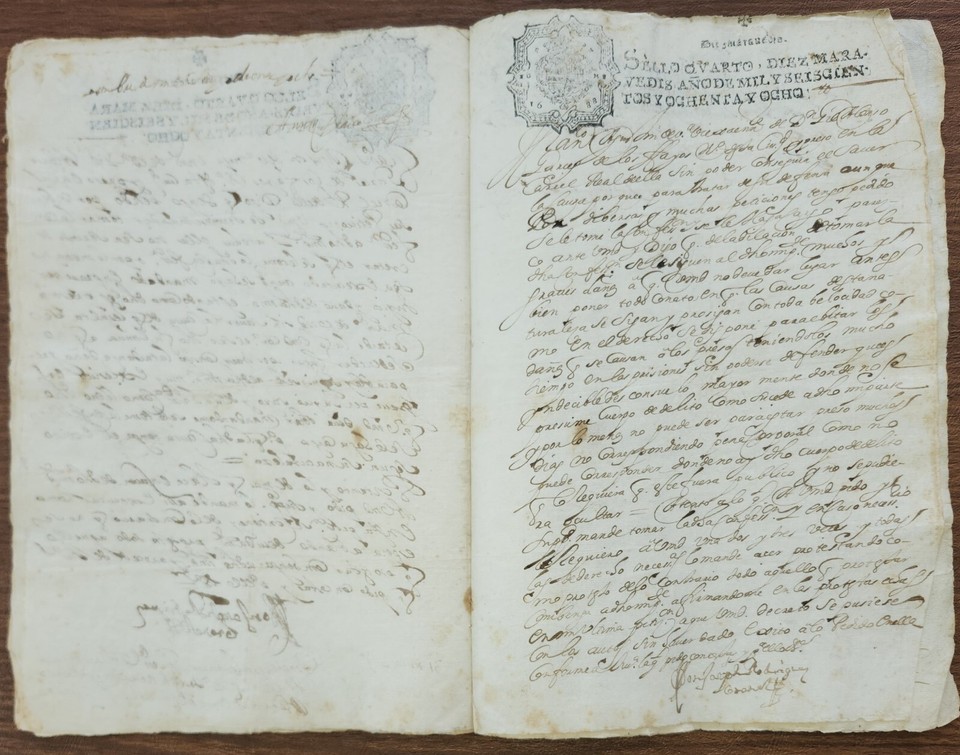 Handwritten manuscript 1688 Spanish Colonial Peru multiple stamps and ...