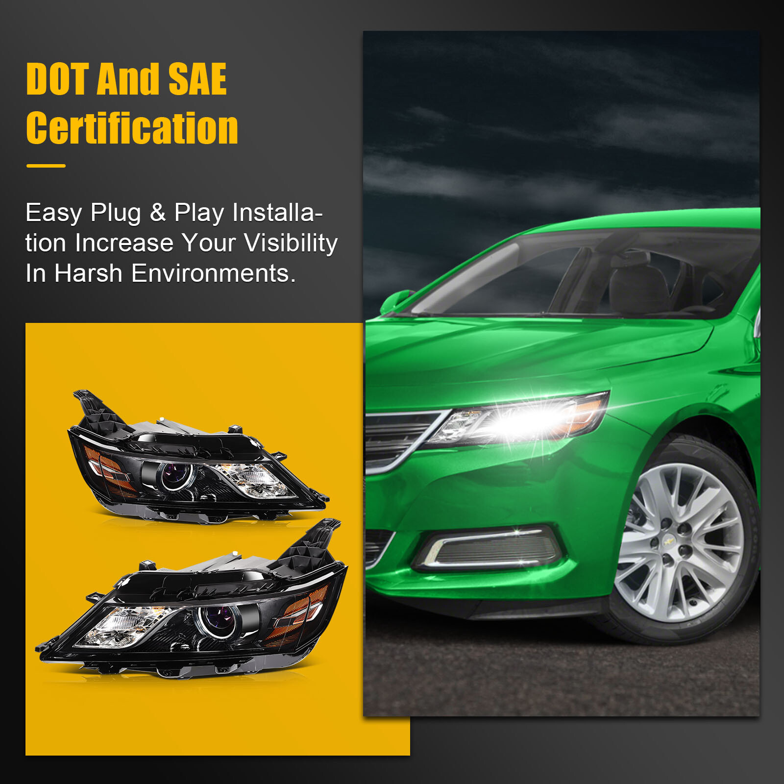 Fits 2014-2020 Chevy Impala Headlights Assembly Black Housing Left ...