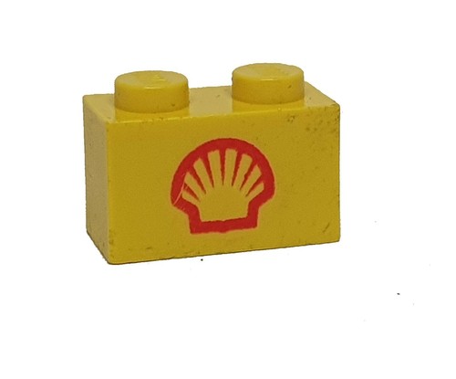 Lego Stein 1x2 gelb bedruckt Shell Emblem Logo 3004px26 Zubehör für Set ...