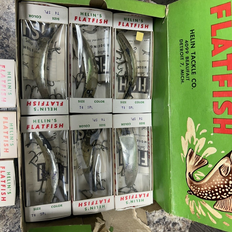 Vintage Helin Flatfish Fishing Lure Dealer Box 12 Lures T4 SPL, Detroit ...