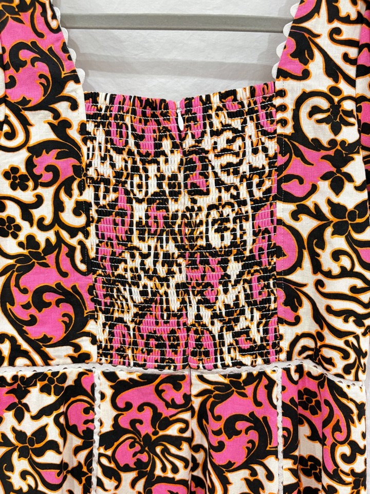 ME+EM Linen Blend Size 10 Square Neck Pink Baroque Print Midi Dress ...