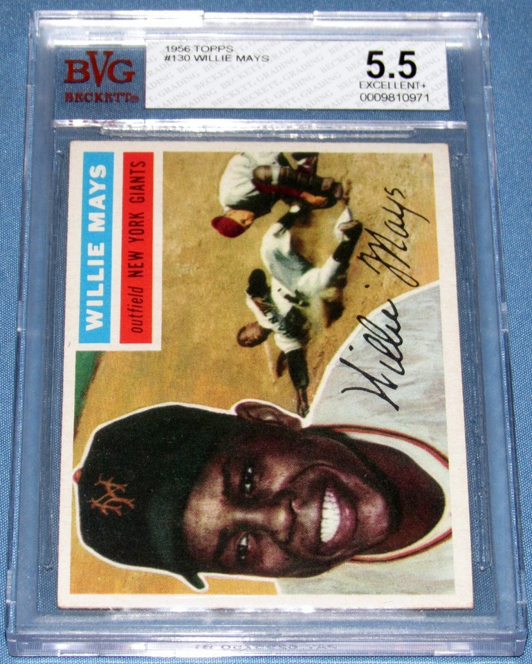 WILLIE MAYS: 1956 Topps Baseball Card; #130; BVG 5.5 Excellent+; 5, 6 ...