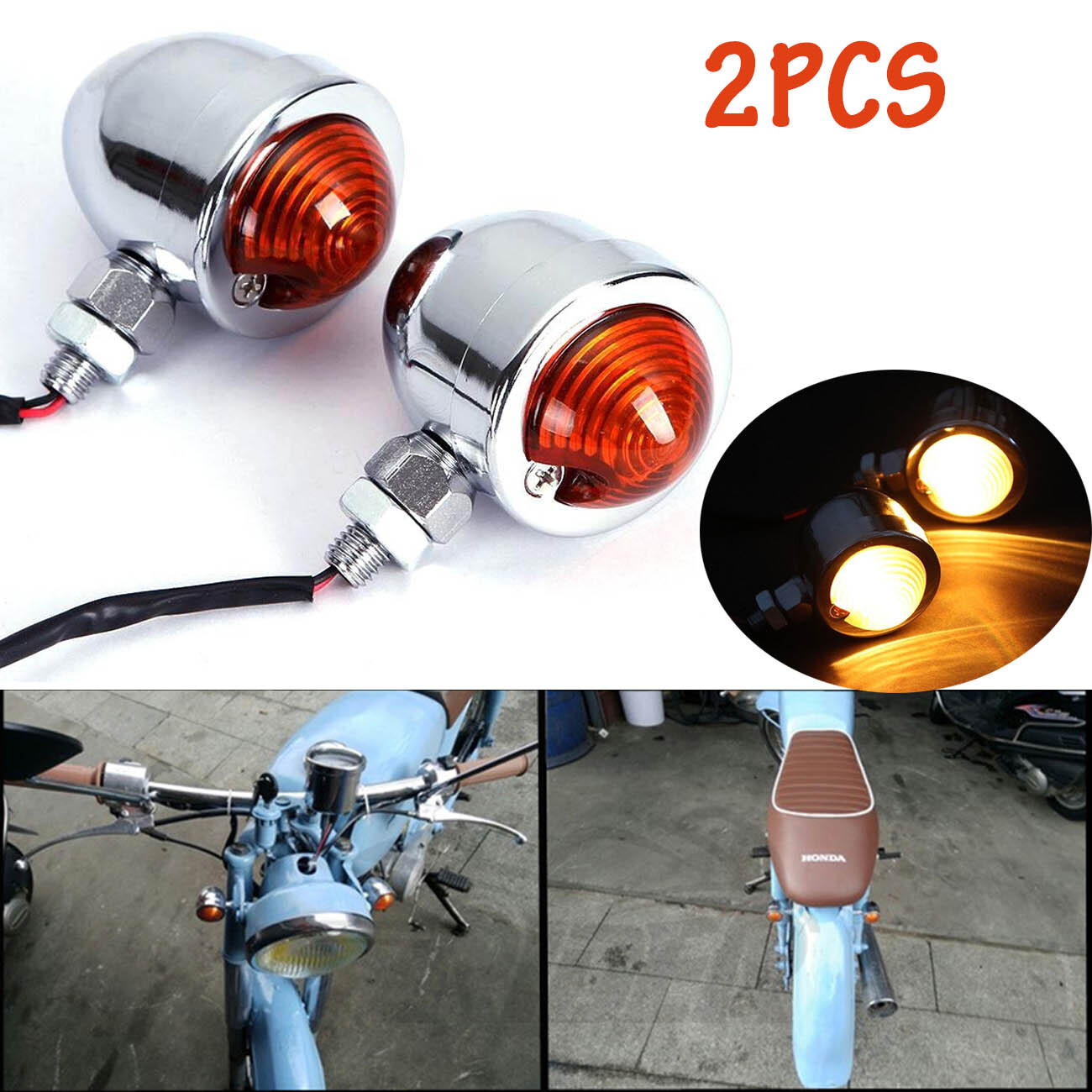 2x Motorcycle Turn Signal Lights Fit for Bobbers Custom Choppers Cafe ...