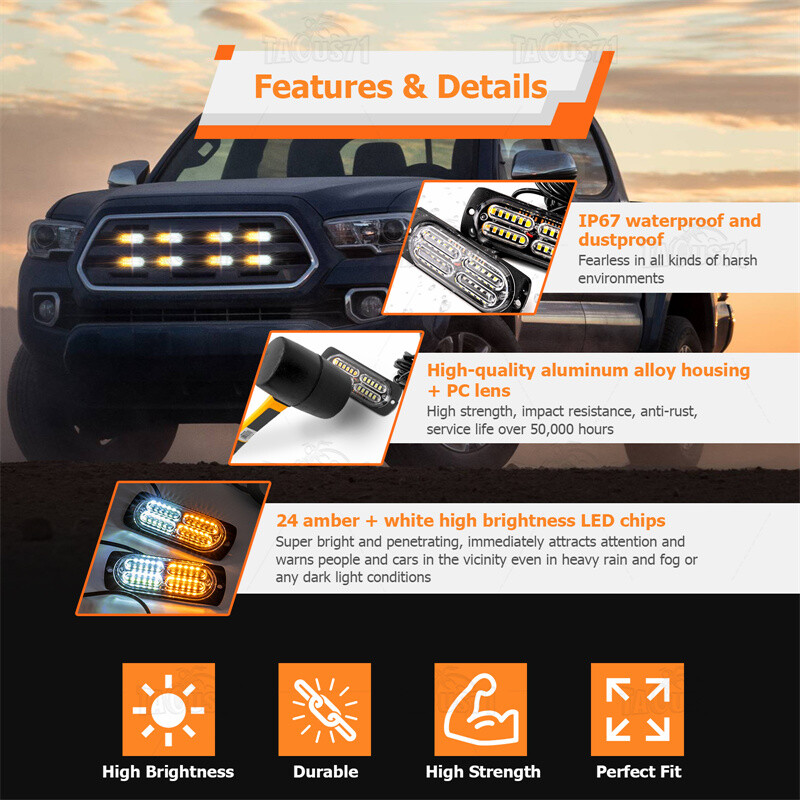 For Construction Firefighter Vehicles 8pc LED Strobe Light Warning ...