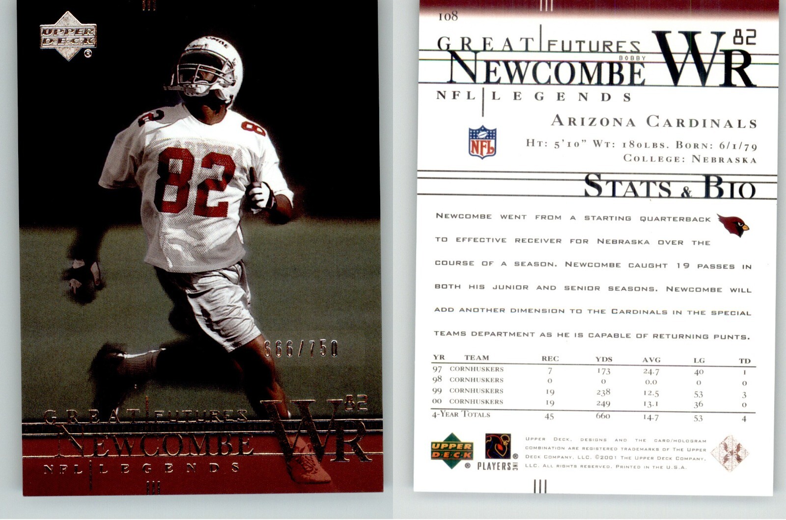 Bobby Newcombe 2001 Upper Deck NFL Legends Great Futures #108 /750 ...