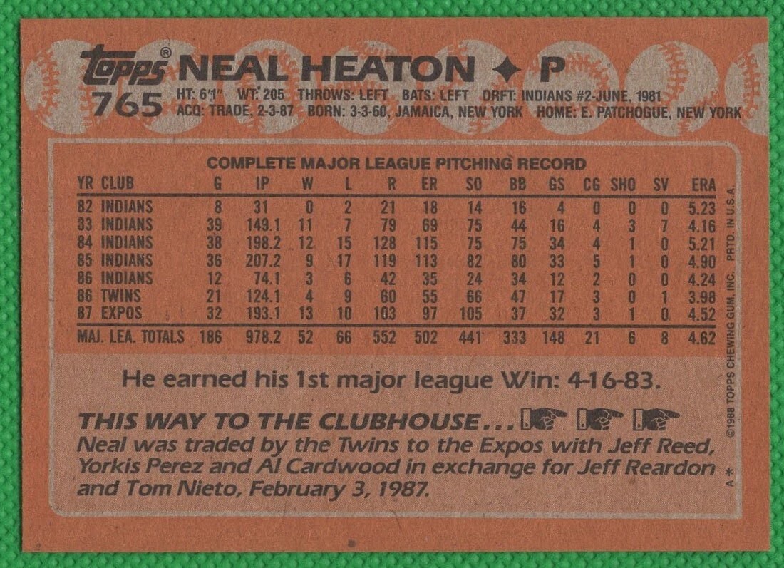 1988 Topps - #765 Neal Heaton for sale online | eBay
