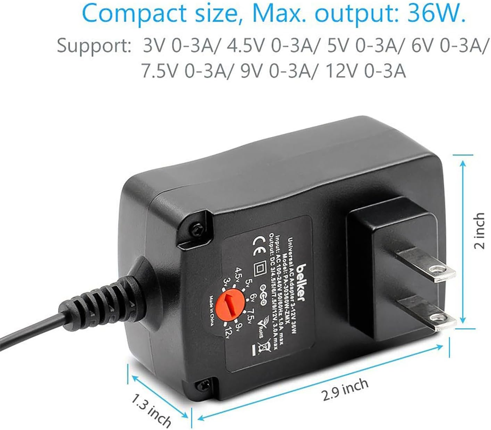 Belker 36W Universal 3V 4.5V 5V 6V 7.5V 9V 12V AC DC Adapter Power ...