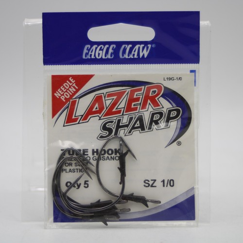 Eagle Claw Lazer Sharp L19G-1/0 Fishing Tube Worm Hooks Black Size 1/0 5 Pack | eBay