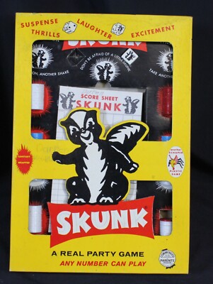 Vtg Skunk Party Game in Orig Box Schaper #500 Score Sheet Dice Tokens ...