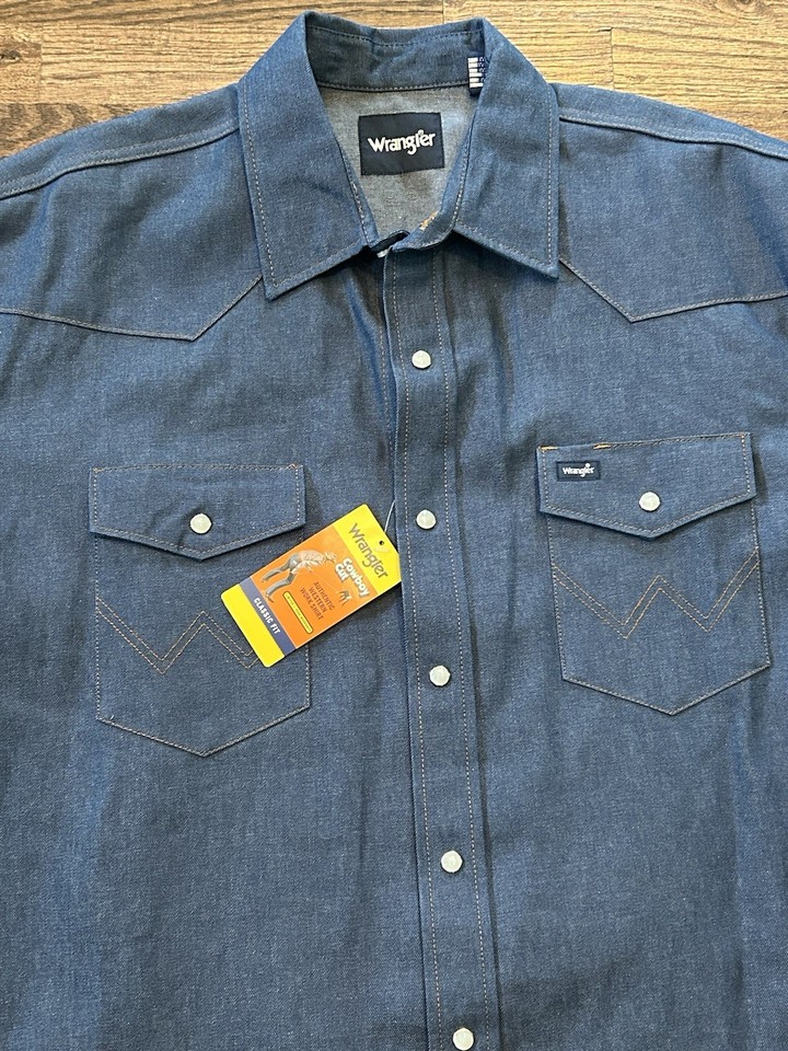 Wrangler Shirt Mens XL Denim Cowboy Cut Pearl Snap Classic Western ...