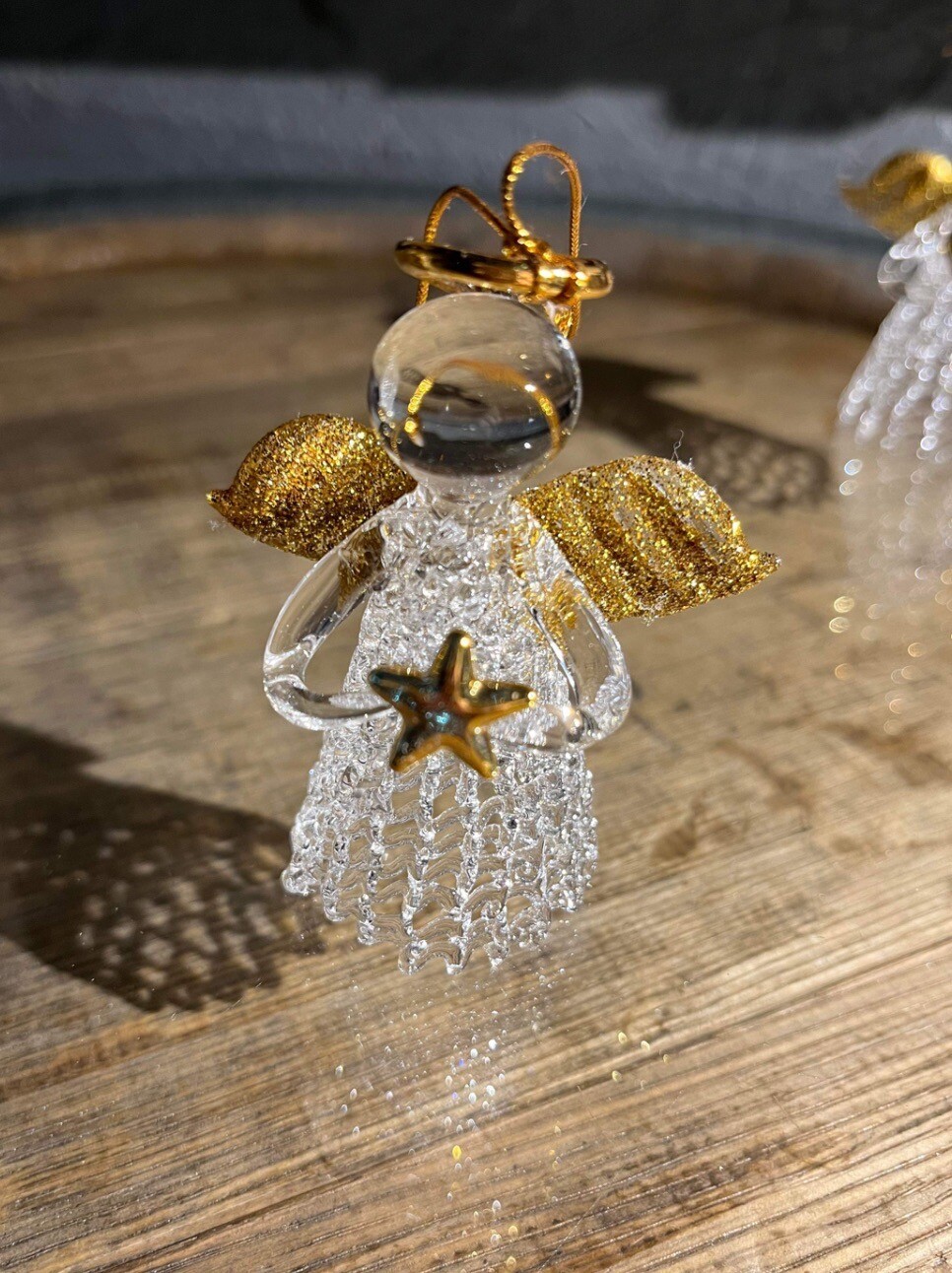 (3) Spun Clear Glass Angels Hanging Christmas Ornament Gold Glitter ...