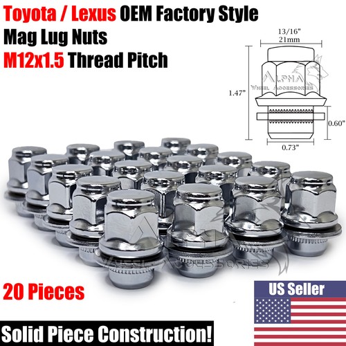 20 OEM Factory Lug Nuts Chrome For Toyota Lexus 12x1.5 Fits Mag/Flat ...