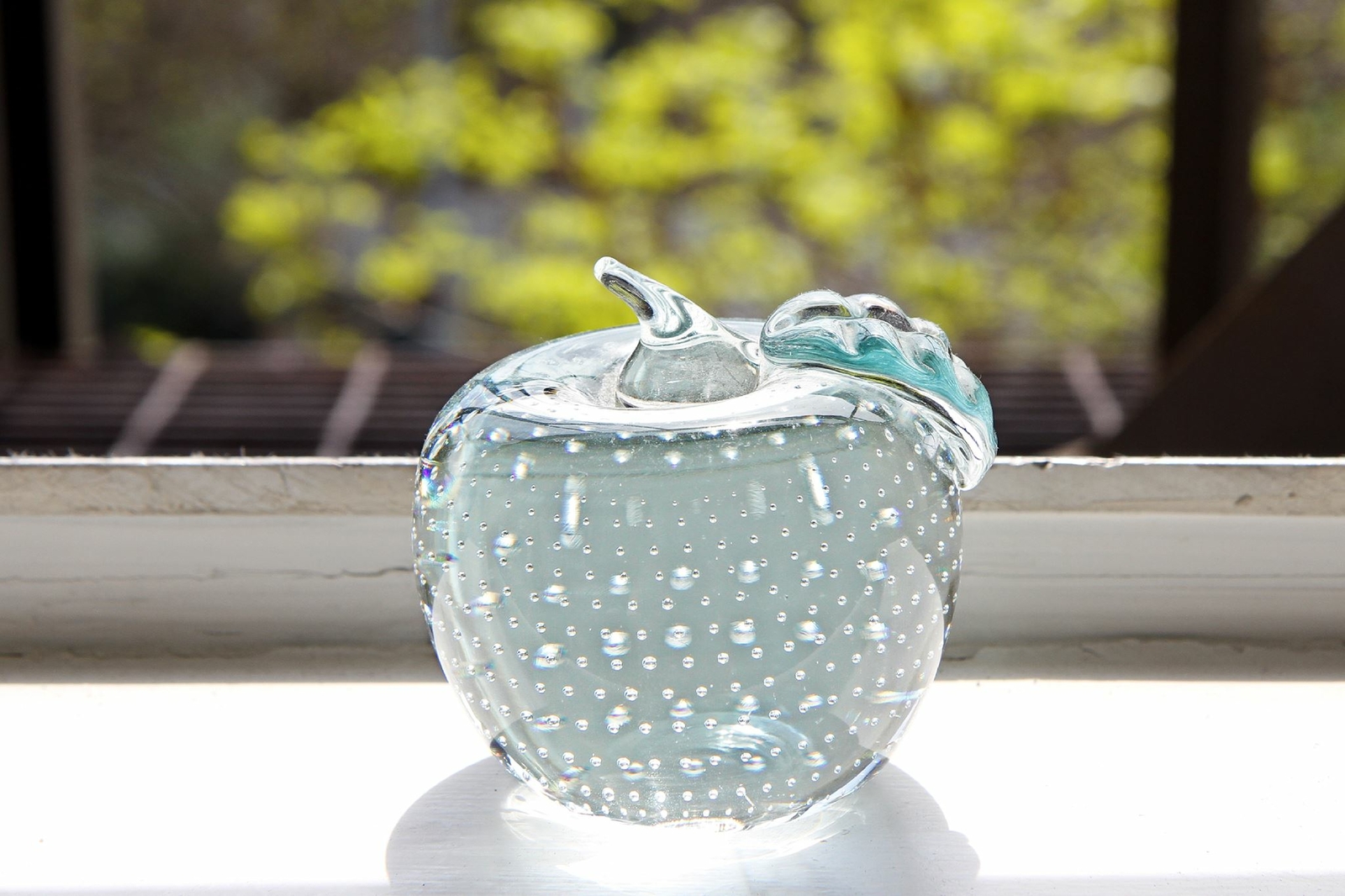 Clear Glass Apple Paperweight, Large Blown Glass Fruit Signed Monte ...