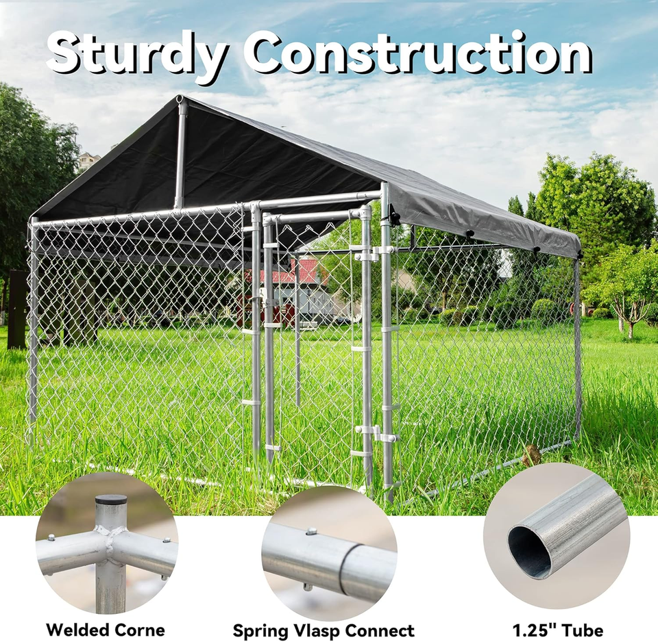 Extra Large Outdoor Dog Kennel, Anti-Rust Dog Kennel outside with Roof ...