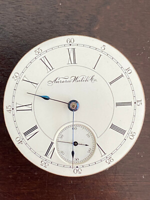 VINTAGE 18S AURORA WTCH CO. POCKET WATCH MOVEMENT, KEEPING TIME, 15 ...