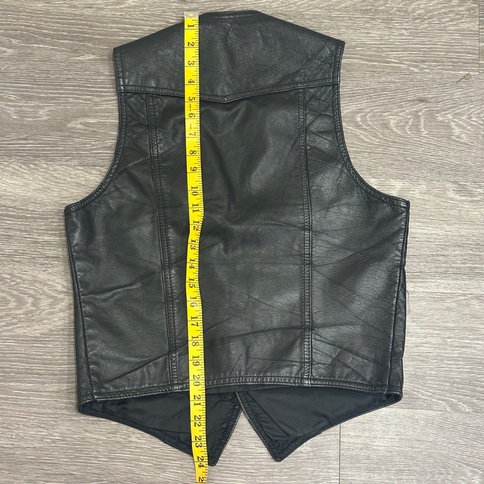 VTG 90s Cooper Black Genuine Leather Western Biker Moto Vest USA Made ...