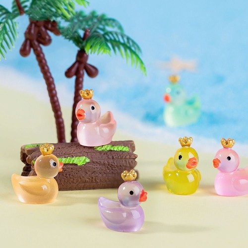 5pcs Resin Crafts Luminous Crown Small Ducks DIY Glowing Yellow Duck ...
