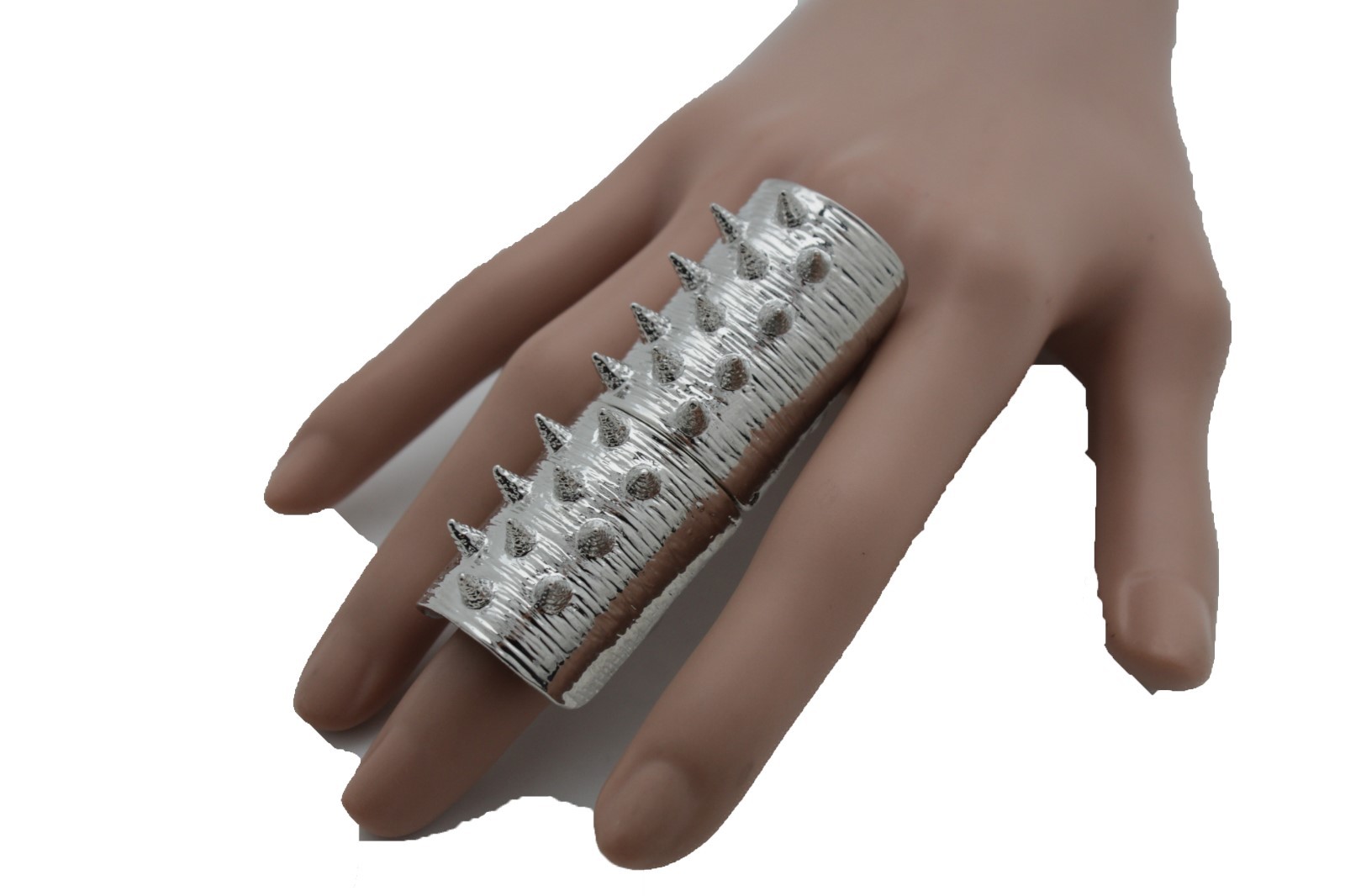 Women Silver Metal Long Spikes Ring Fashion Jewelry One Size Band Rock ...