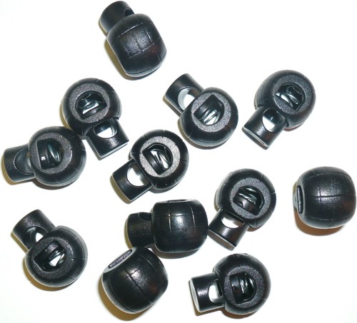LARGE BLACK BALL CORD LOCK SPRING TOGGLES, H-24MM, W-17MM, CHOOSE ...
