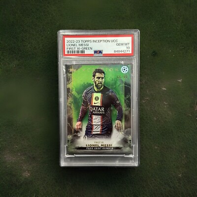 2022-23 Topps Inception UCL PSG First XI Lionel Messi Green /99 PSA Gem ...