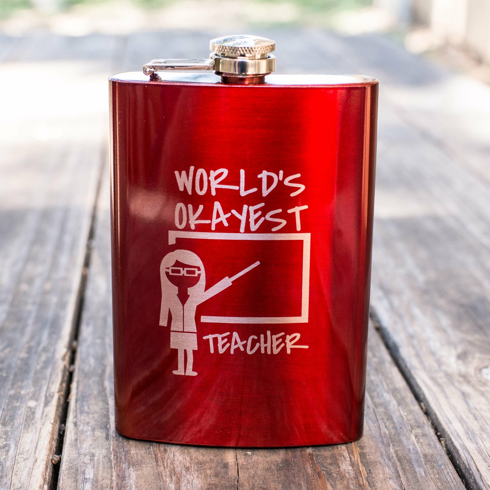 8oz RED World's Okayest Teacher Flask | eBay