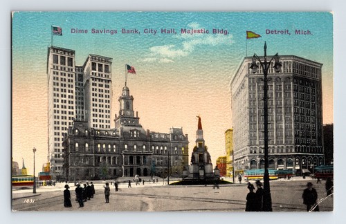 Postcard Michigan Detroit MI Dime Saving Bank City Hall 1915 Posted ...