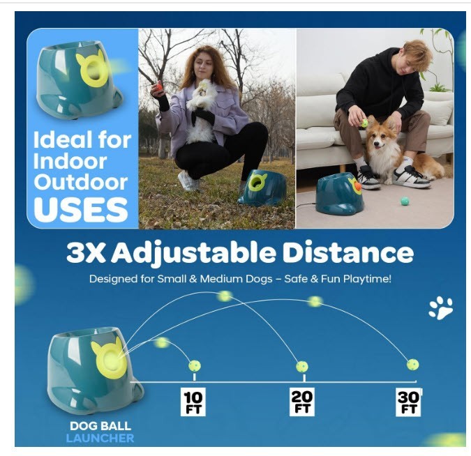 Automatic dog ball thrower launcher, with 6 mini balls For Small Medium ...
