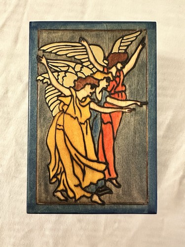 Art Nouveau Angel Wooden Box Stained Glass Style Laser Cut Carved Stars ...