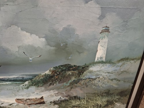 Vintage Original Karl Neumann Oil Painting On Canvas Lighthouse Beach ...