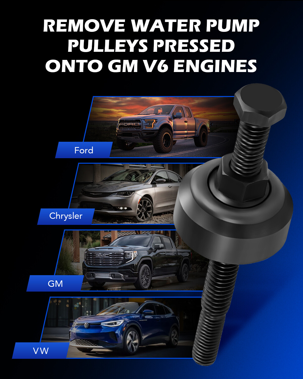 OMT 7pc Power Steering Pump Pulley Puller/Installer Tool Set for Ford ...