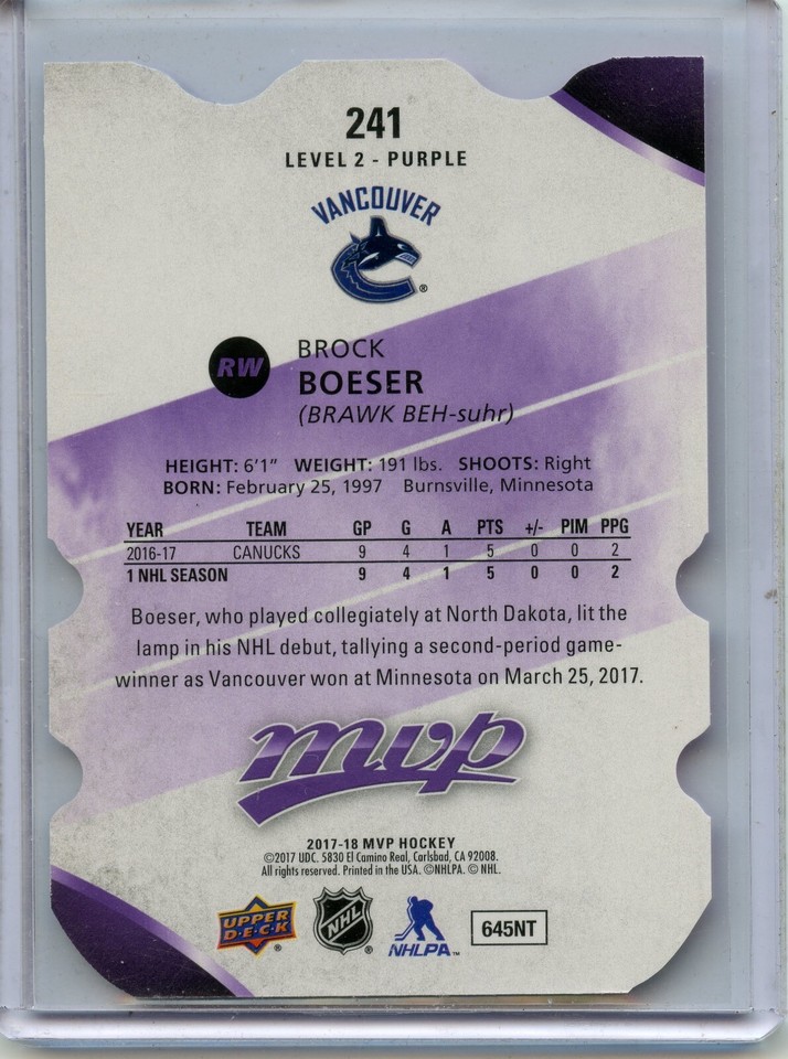 2017-18 Upper Deck MVP Colors and Contours #241 Brock Boeser P2 | eBay